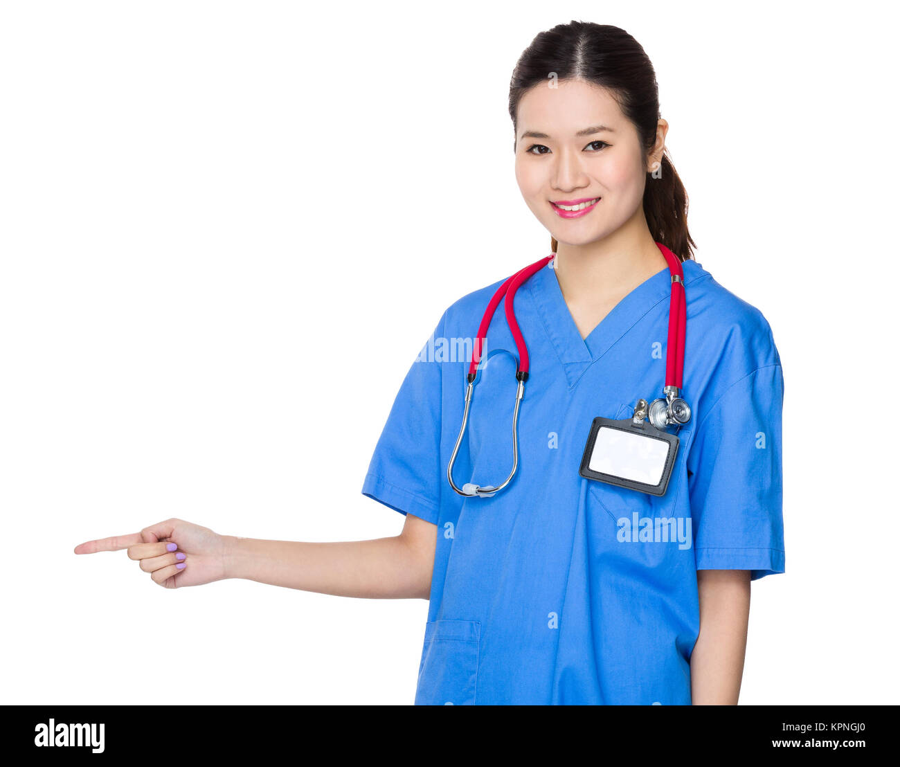 Doctor woman showing finger up Stock Photo - Alamy