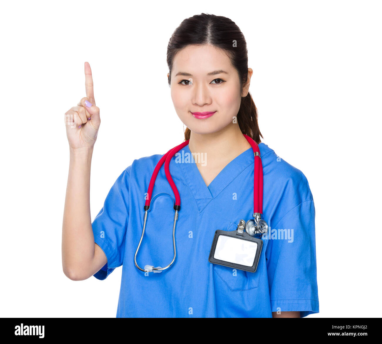 Doctor woman showing finger up Stock Photo - Alamy