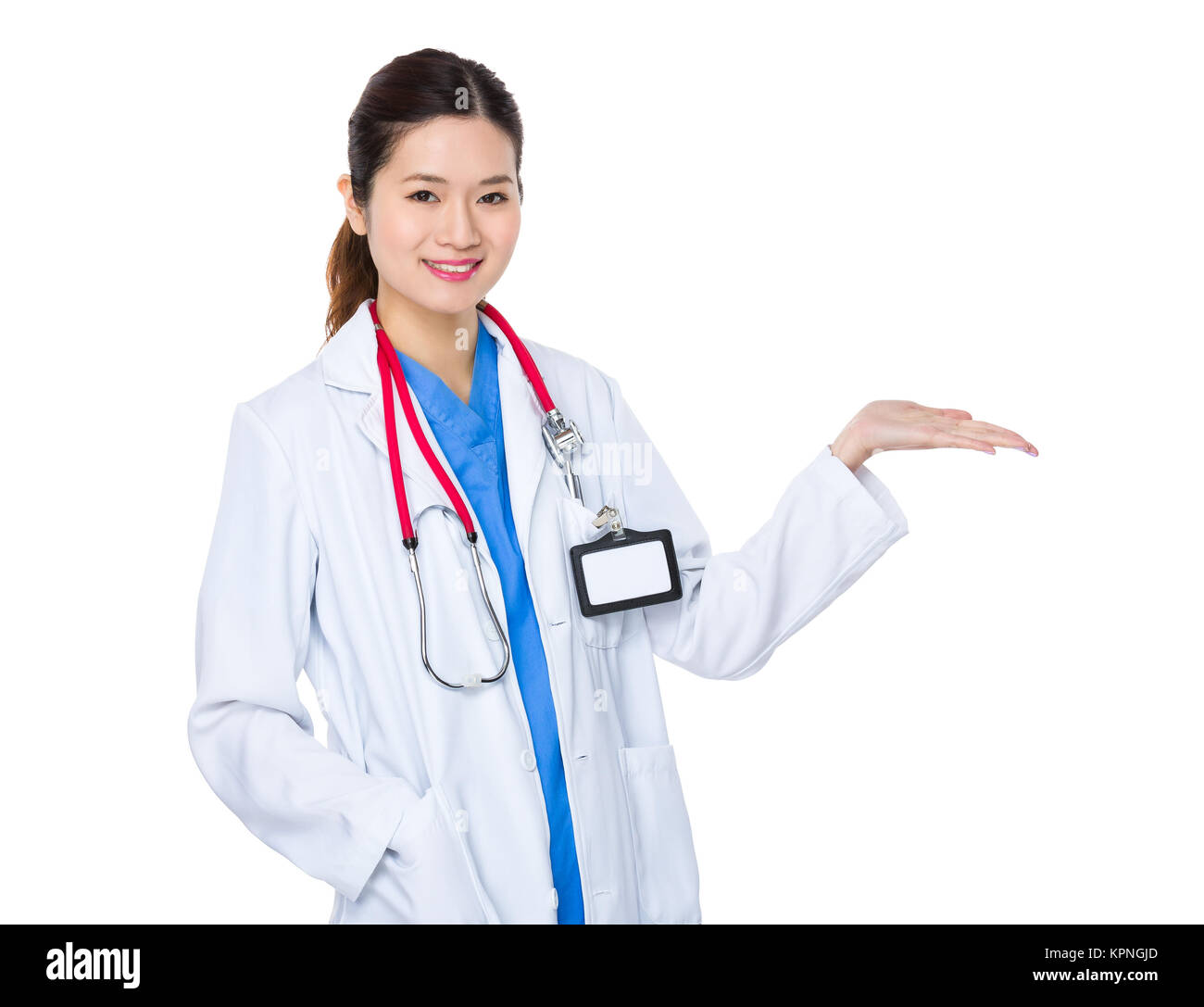 Young Doctor with open hand palm Stock Photo - Alamy