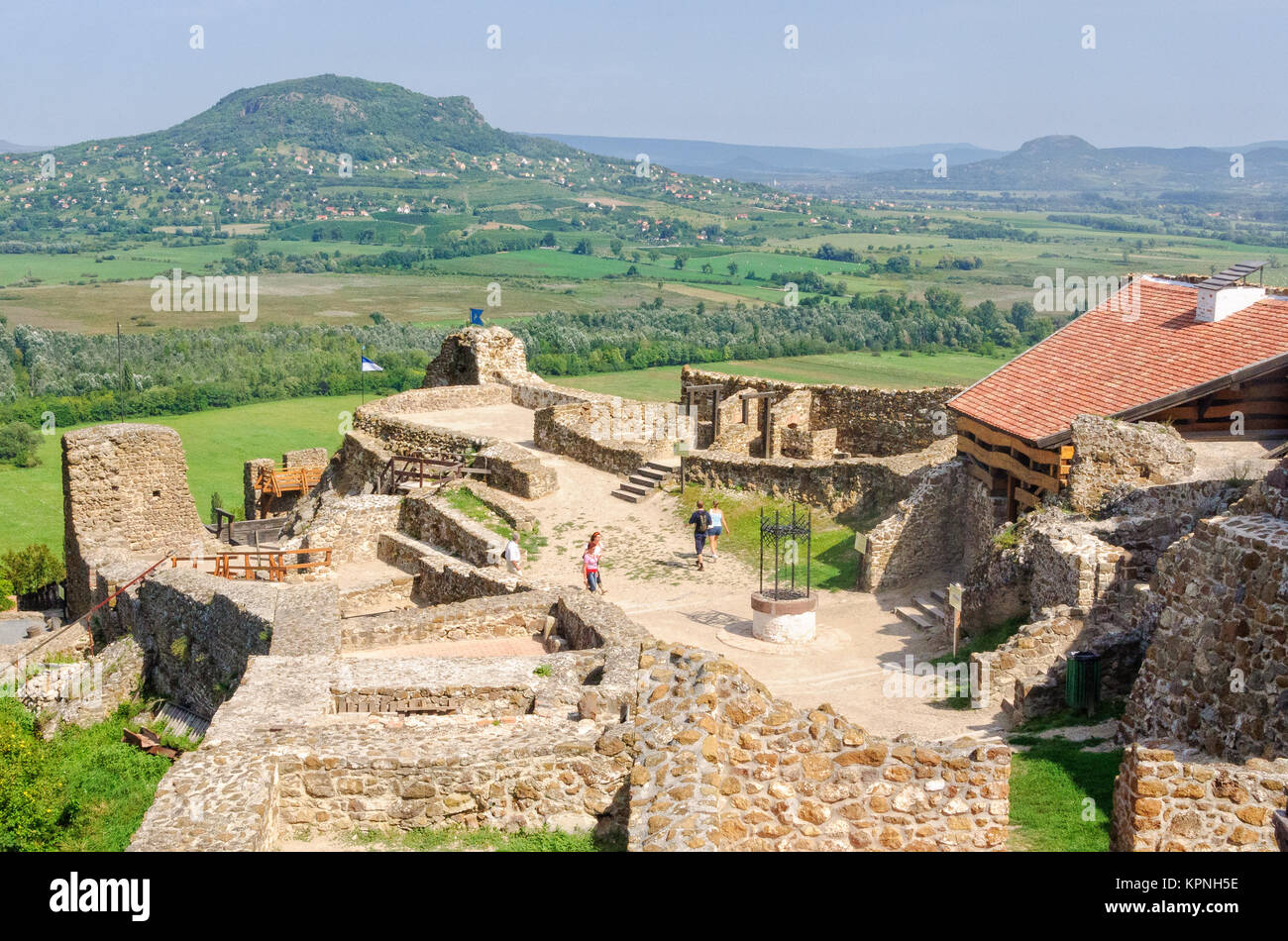 Tourists visit the Castle of Szigliget near Lake of Balaton and ...