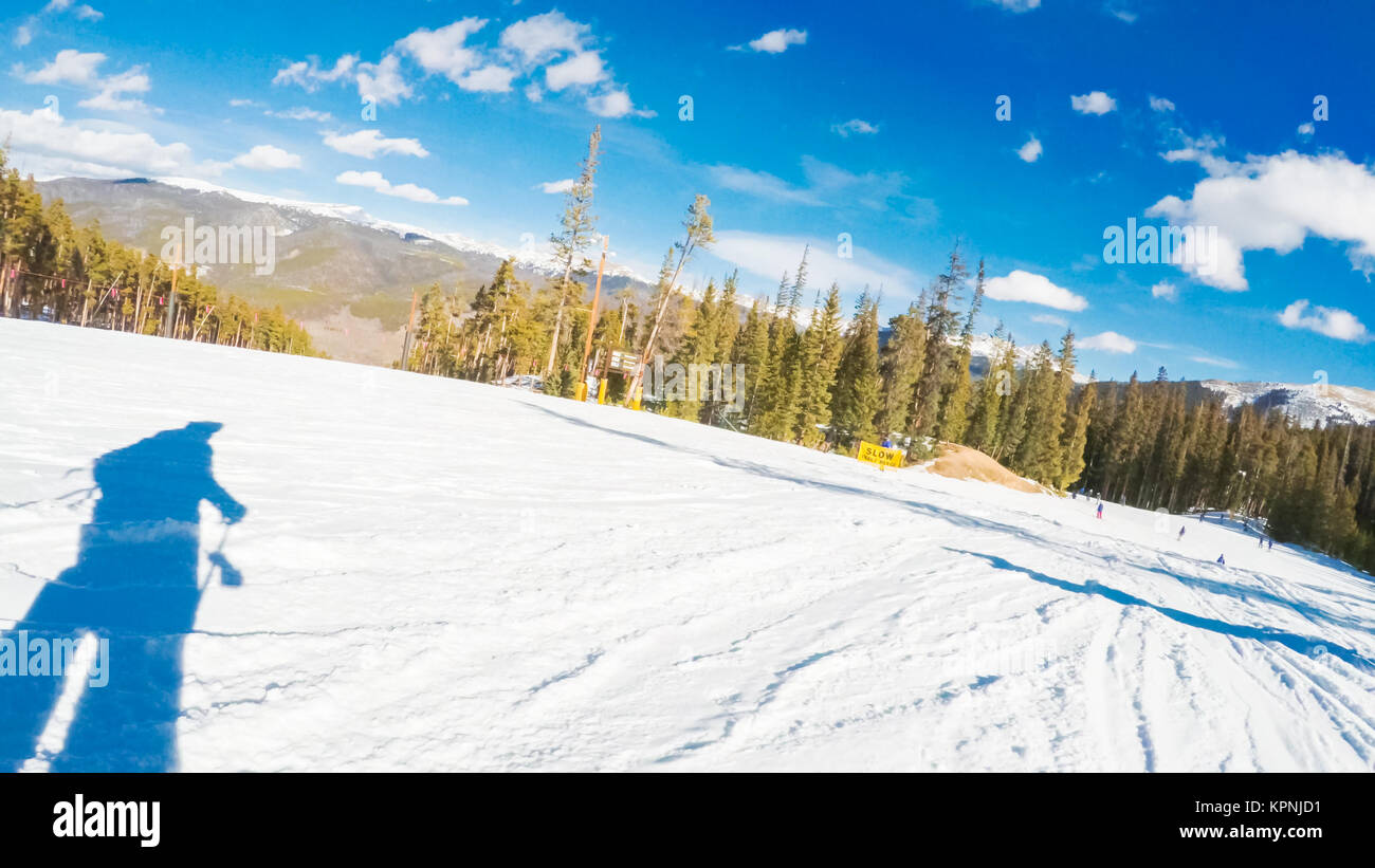 POV point of view. Skiing Colorado Rokies in early ski season Stock ...