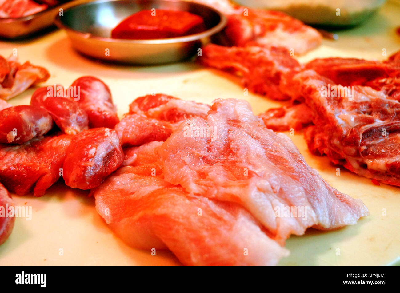 The slaughtered pork is sold in the supermarket Stock Photo - Alamy