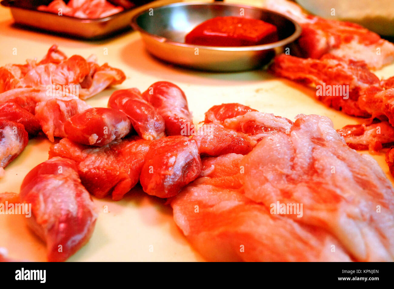 The slaughtered pork is sold in the supermarket Stock Photo - Alamy