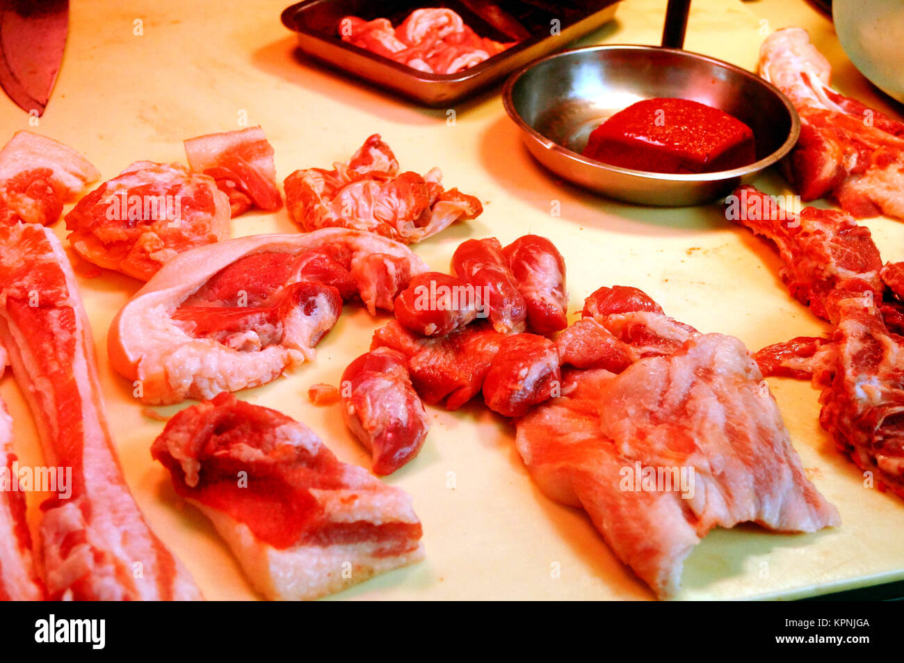The slaughtered pork is sold in the supermarket Stock Photo - Alamy