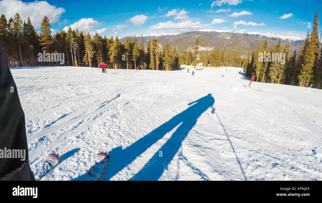 POV point of view. Skiing Colorado Rokies in early ski season Stock ...