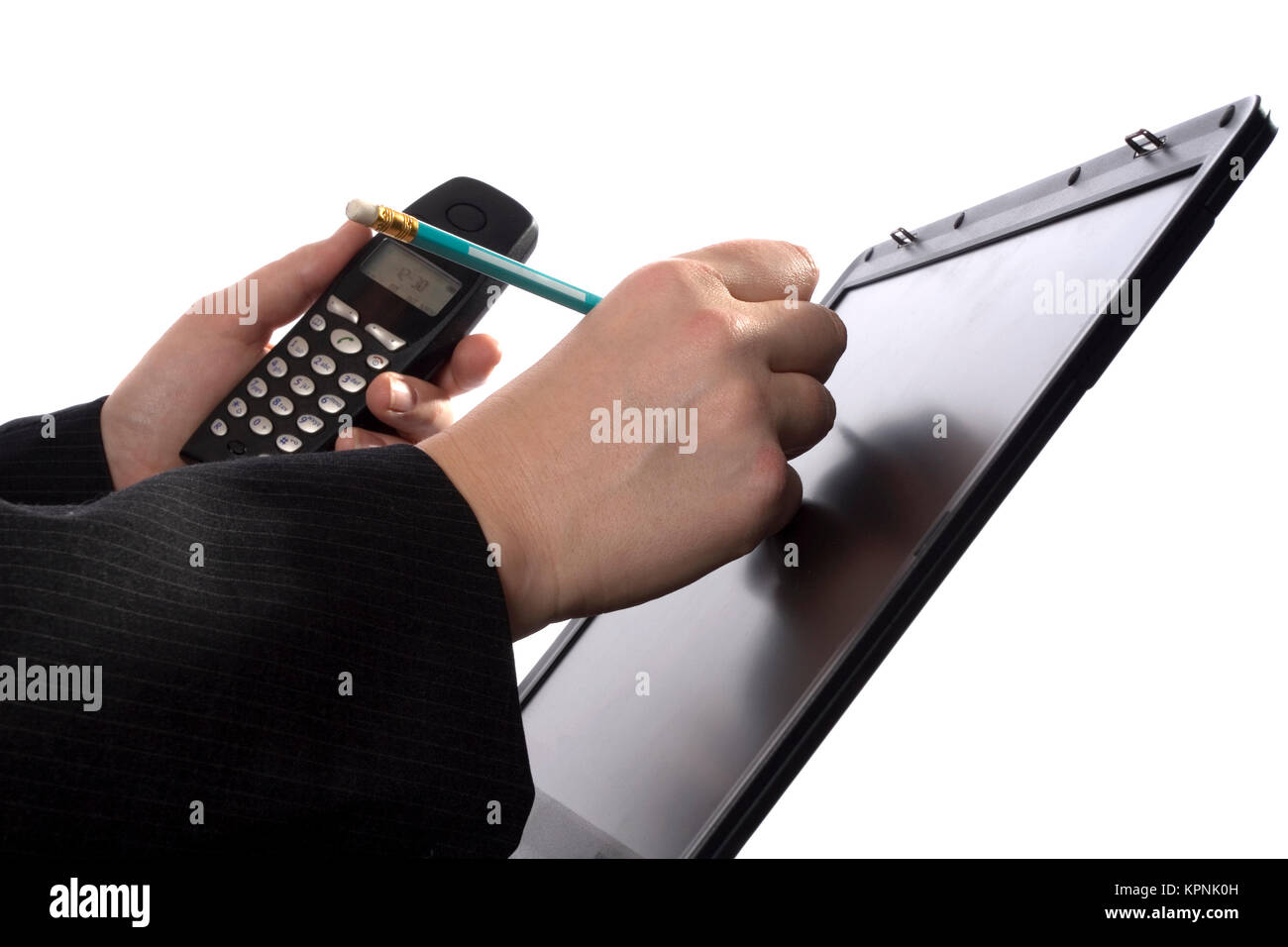 Businessman writing notes on a touchscreen Stock Photo - Alamy