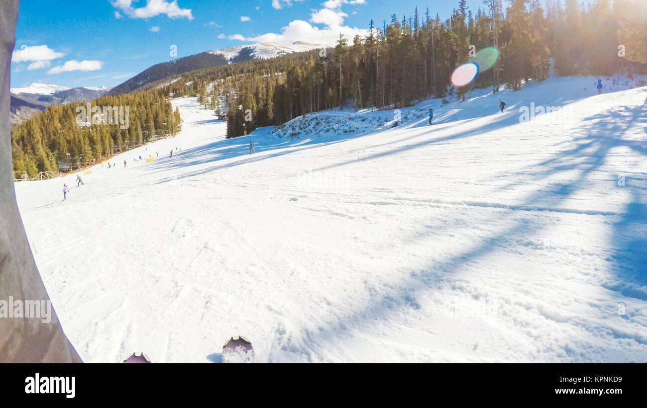 POV point of view. Skiing Colorado Rokies in early ski season Stock ...