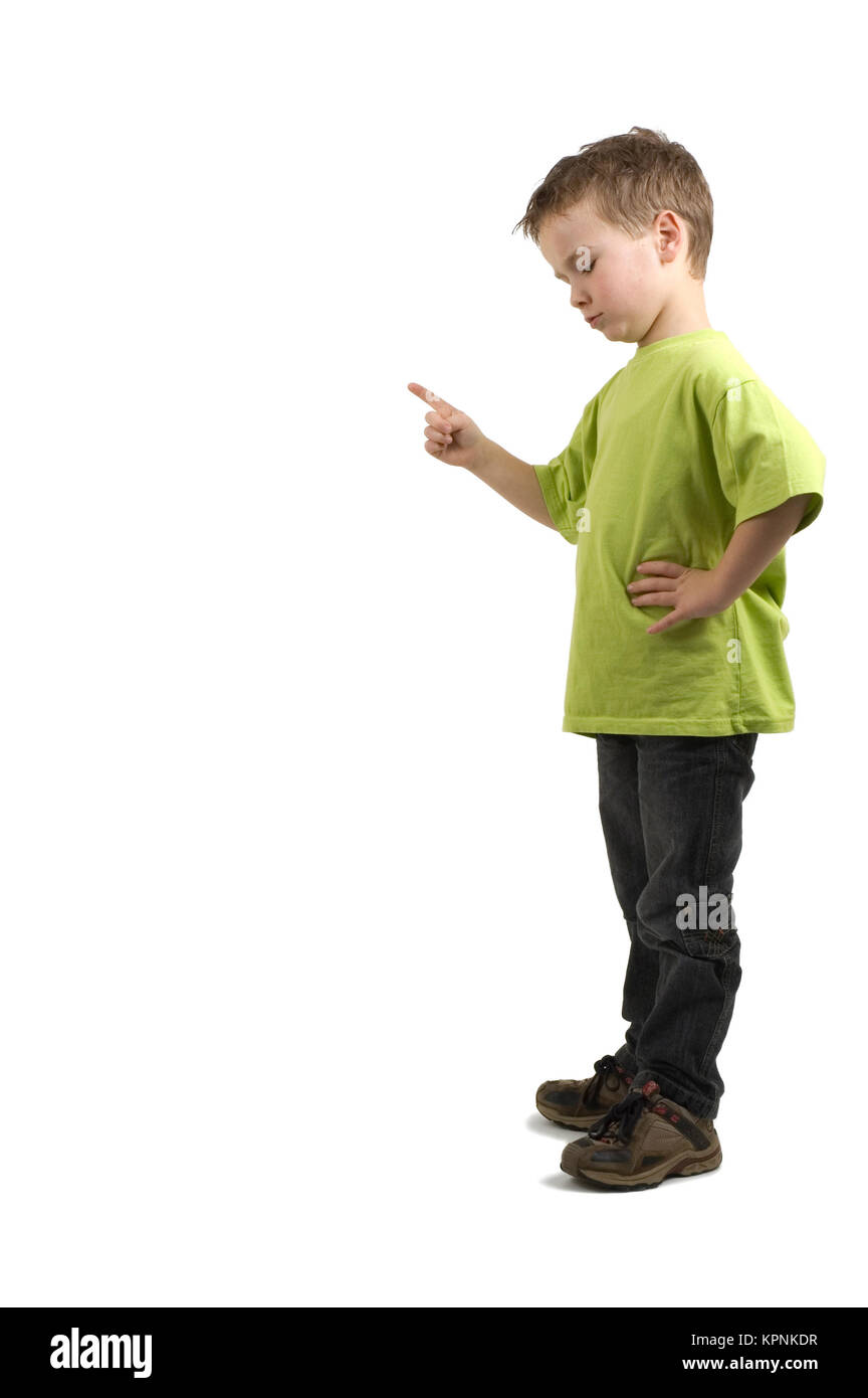 Boy Pointing Down Stock Photo - Alamy