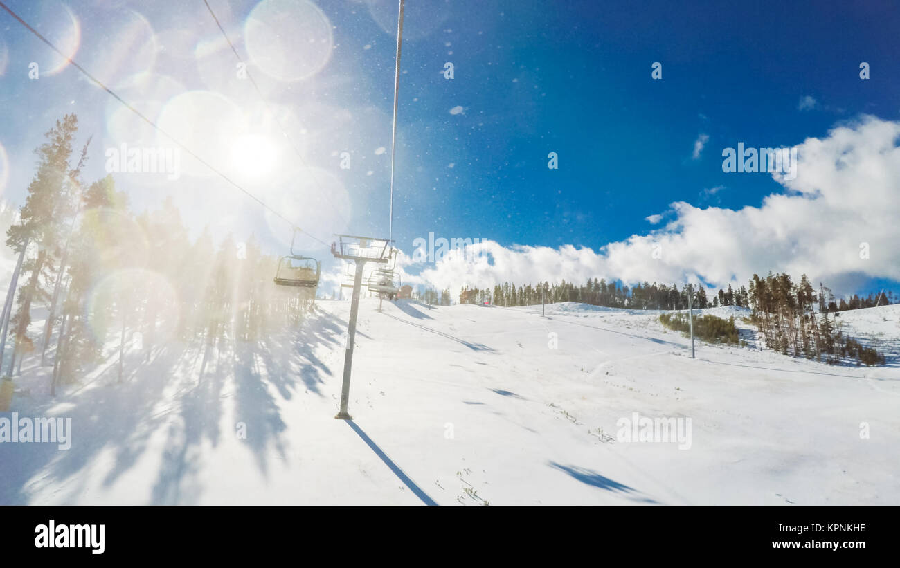 POV point of view. Open air ski lift Stock Photo - Alamy
