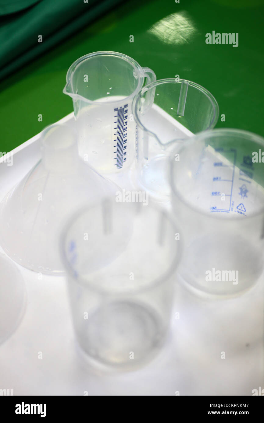Recipients in chemistry lab Stock Photo - Alamy