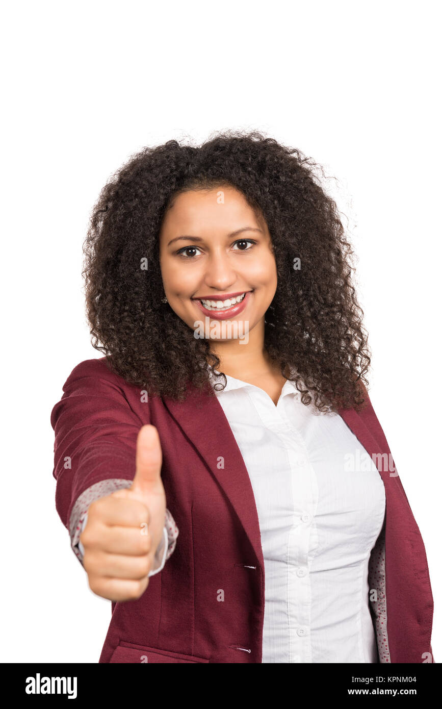 smiling woman showing thumbs up Stock Photo - Alamy