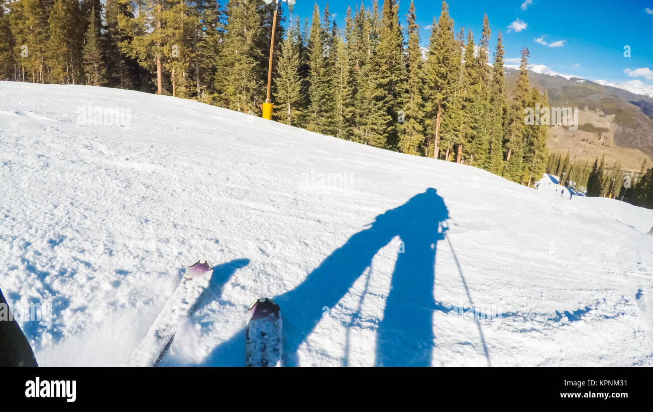 POV point of view. Skiing Colorado Rokies in early ski season Stock ...