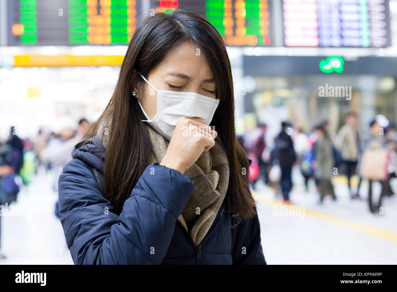 Woman cough with face mask Stock Photo - Alamy