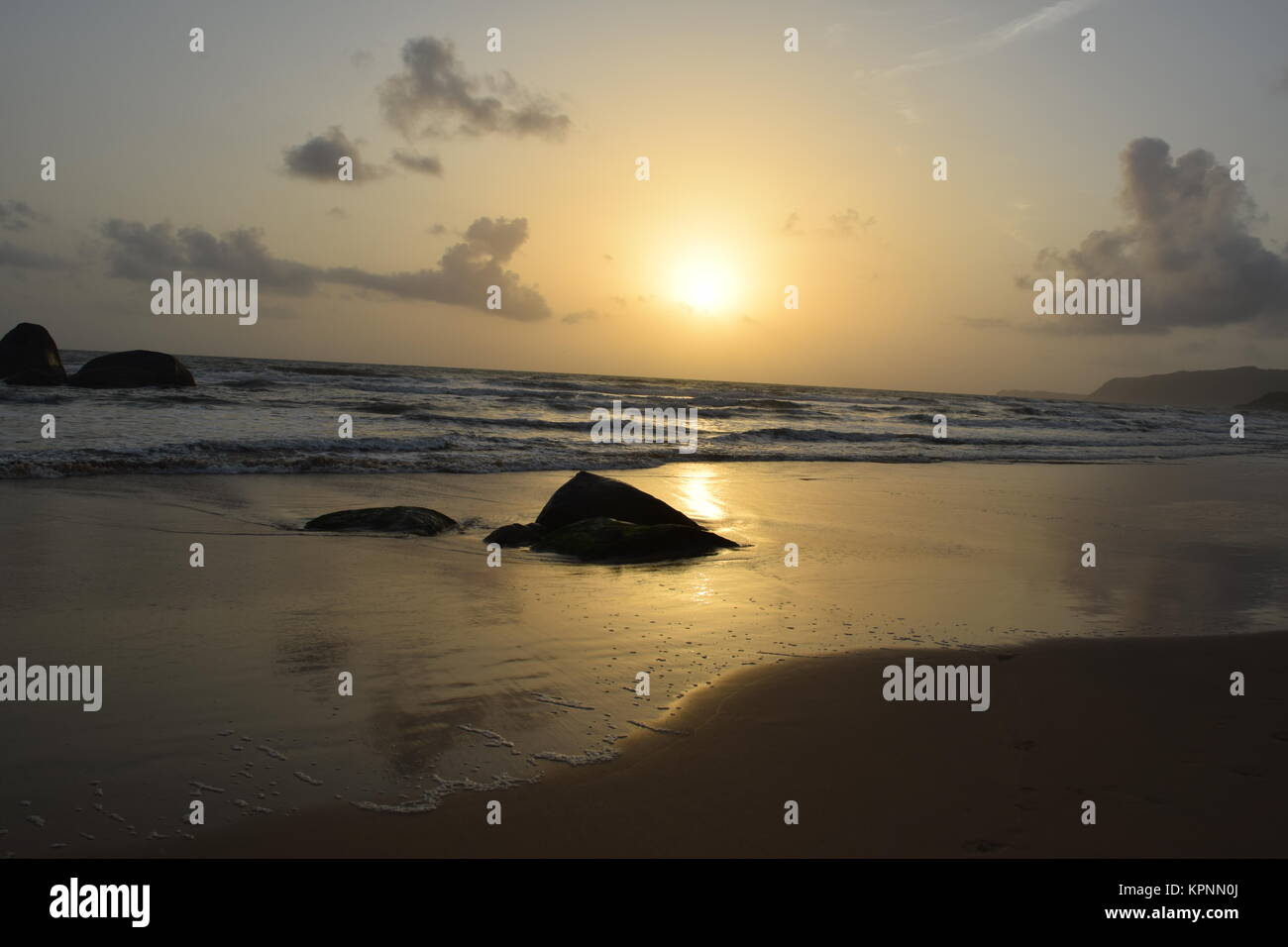 Beautiful sunset view on beach. Awesome sunset view of a sandy beach ...