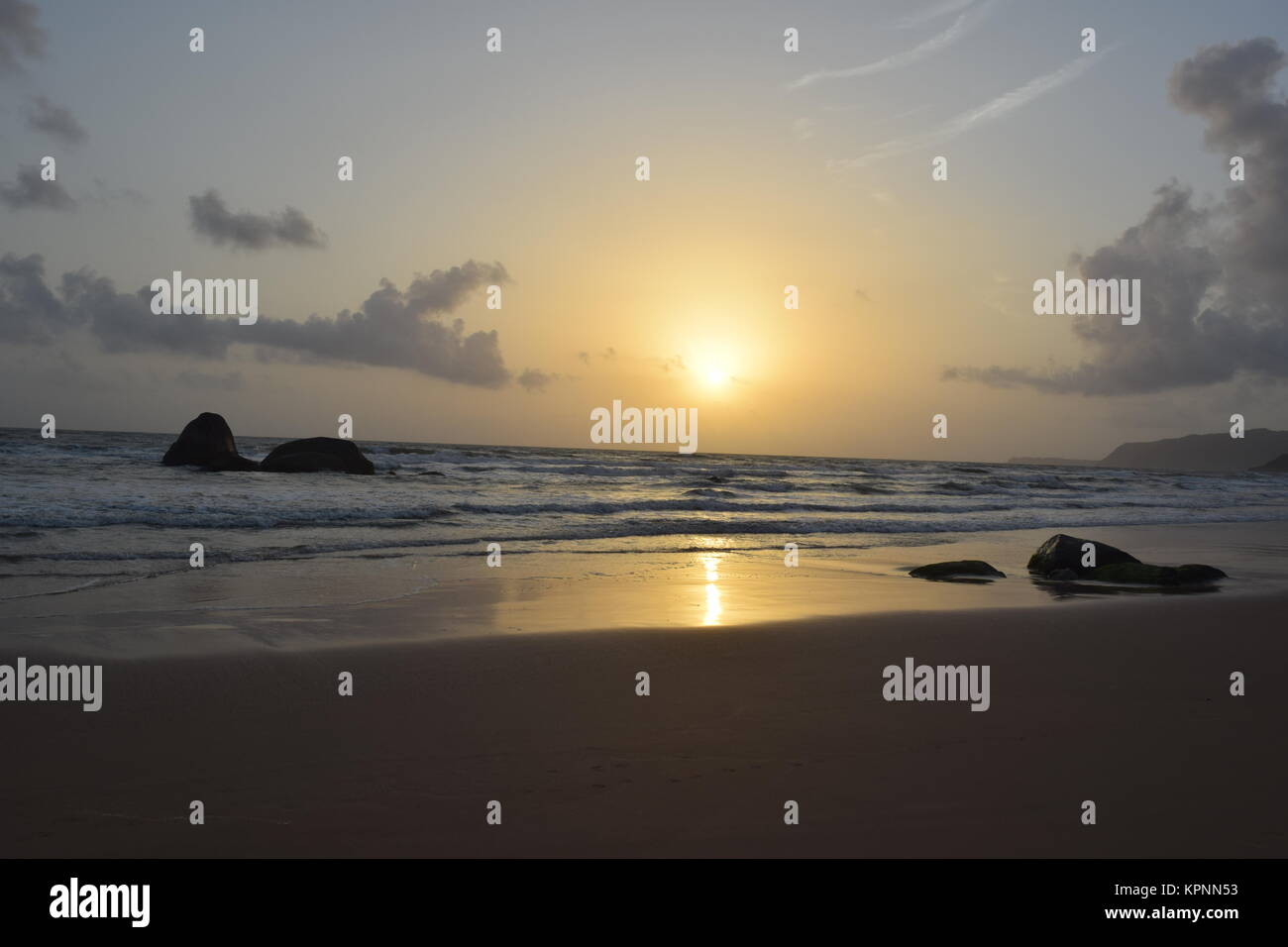 Beautiful sunset view on beach. Awesome sunset view of a sandy beach ...