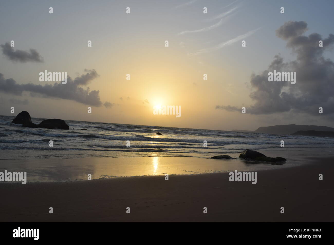 Beautiful sunset view on beach. Awesome sunset view of a sandy beach ...