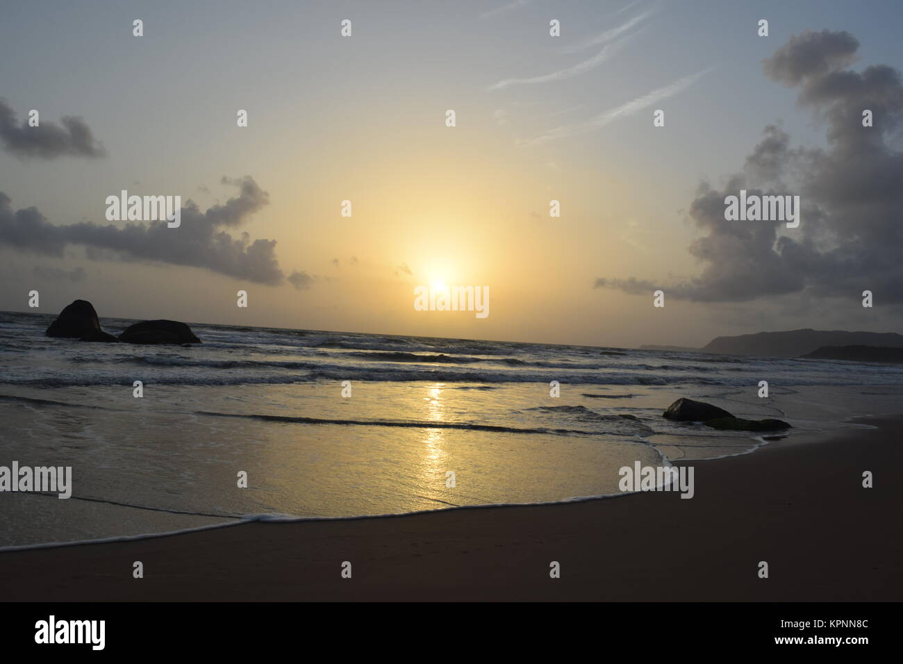 Beautiful sunset view on beach. Awesome sunset view of a sandy beach ...