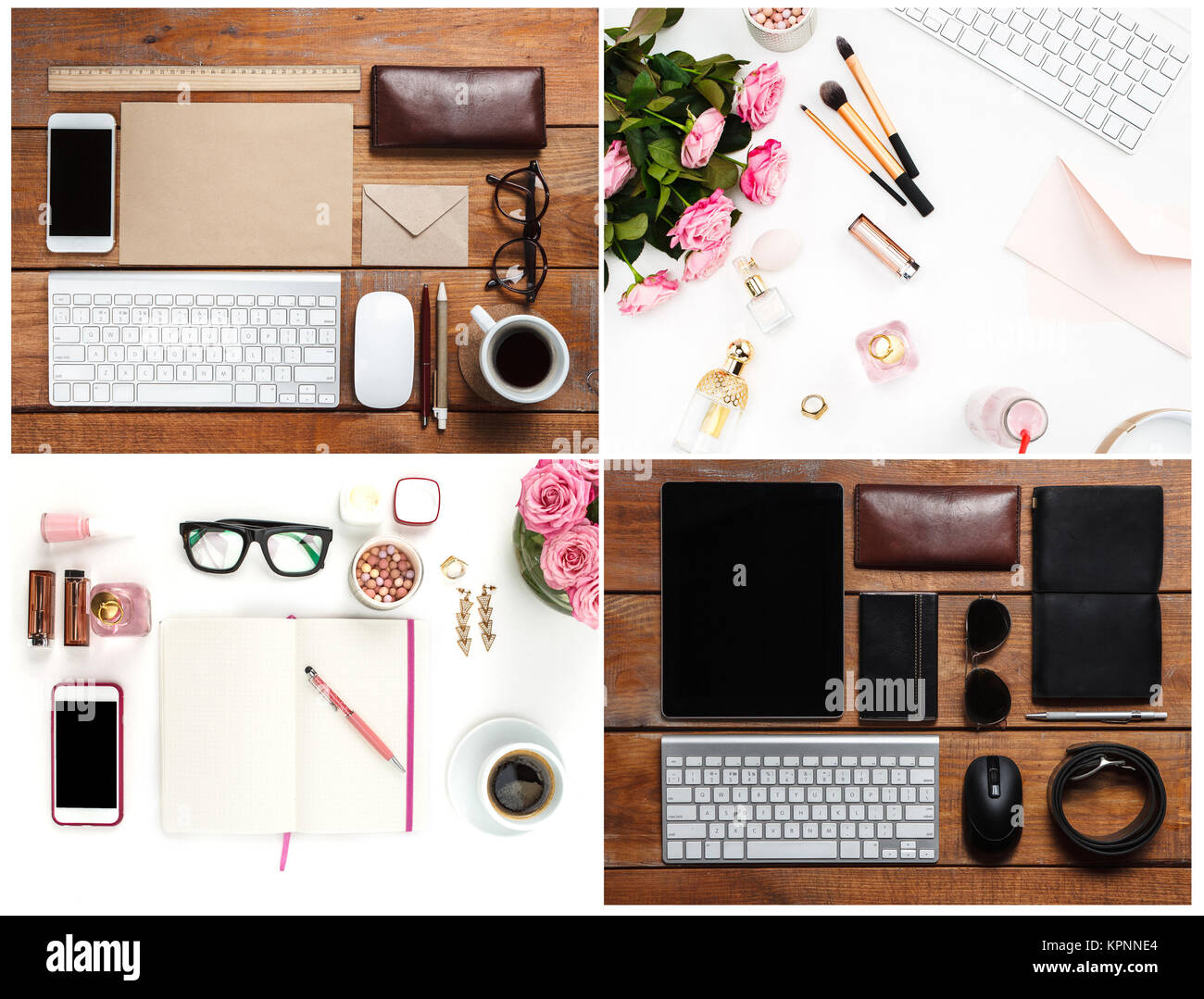 The male and female design mockups on wooden background Stock Photo - Alamy