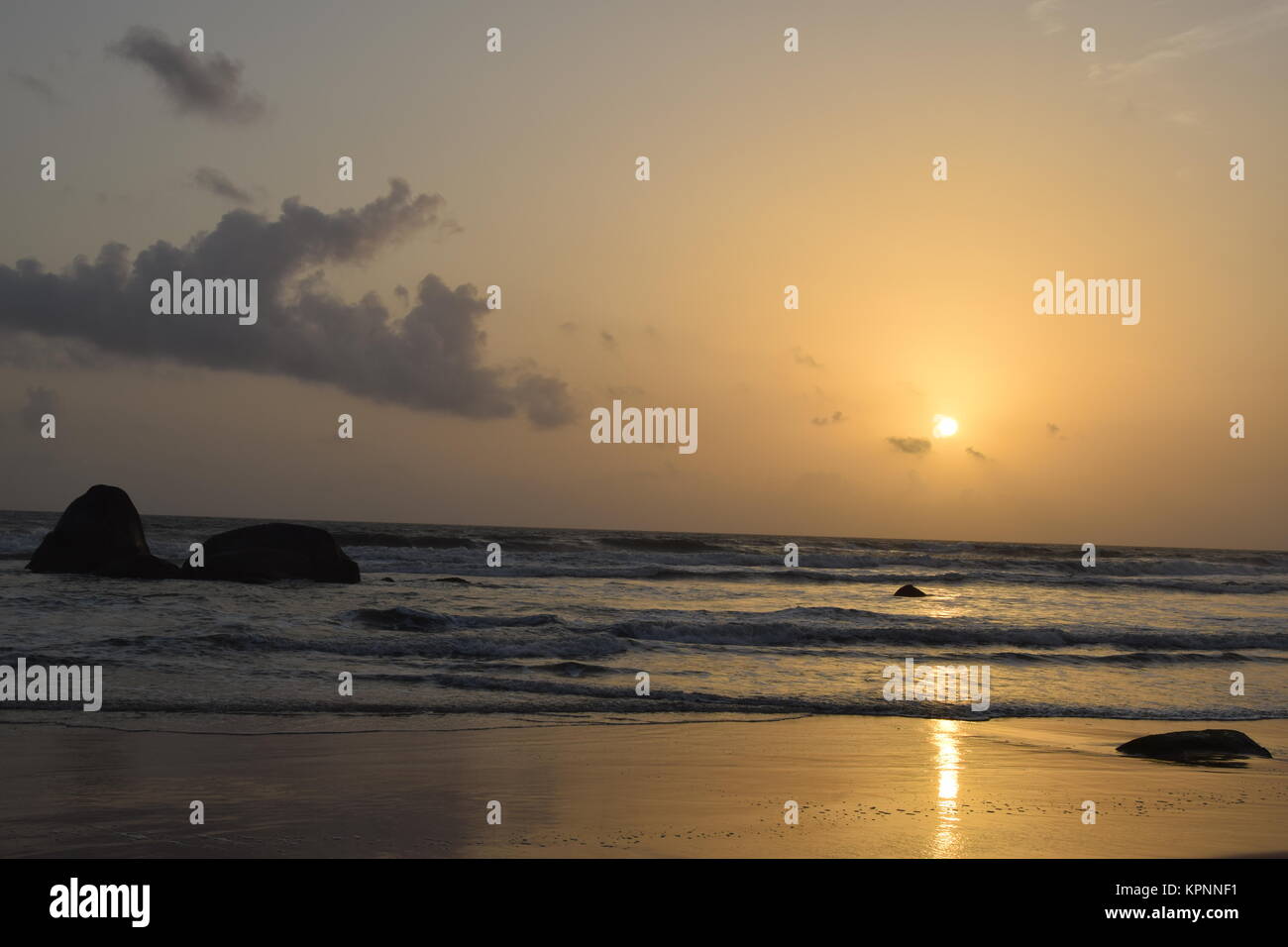 Beautiful sunset view on beach. Awesome sunset view of a sandy beach ...