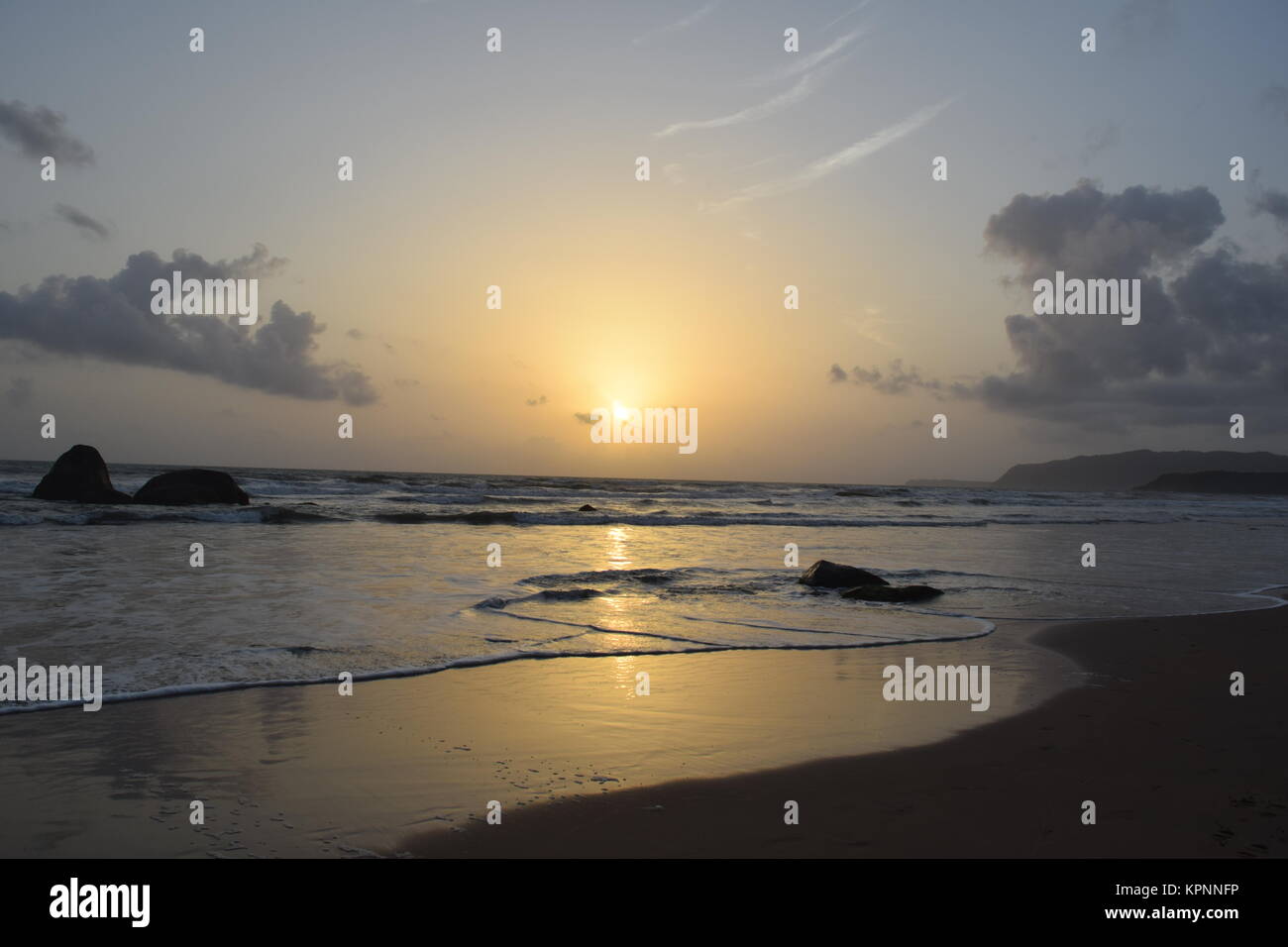 Beautiful sunset view on beach. Awesome sunset view of a sandy beach ...
