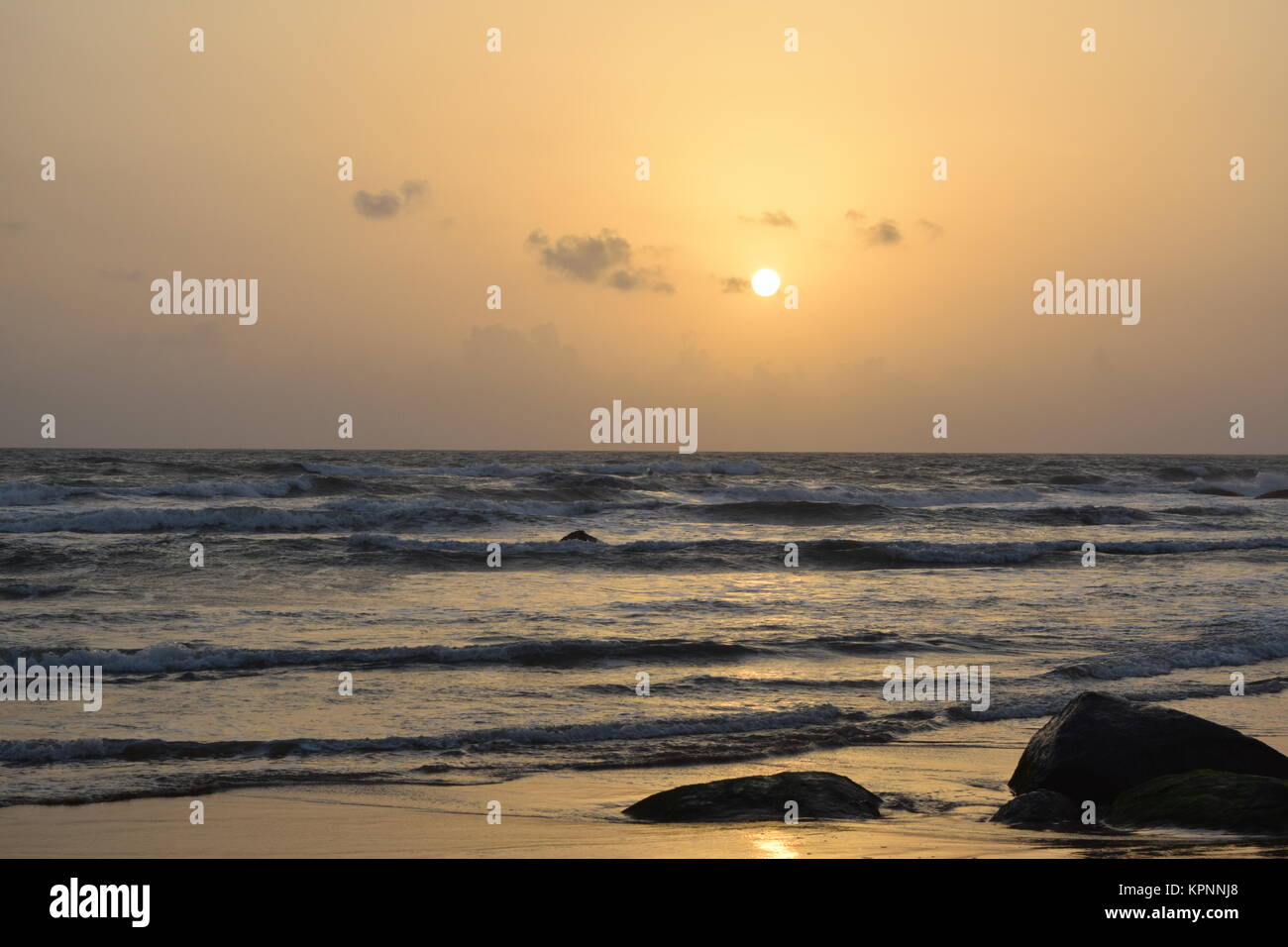 Beautiful sunset view on beach. Awesome sunset view of a sandy beach ...