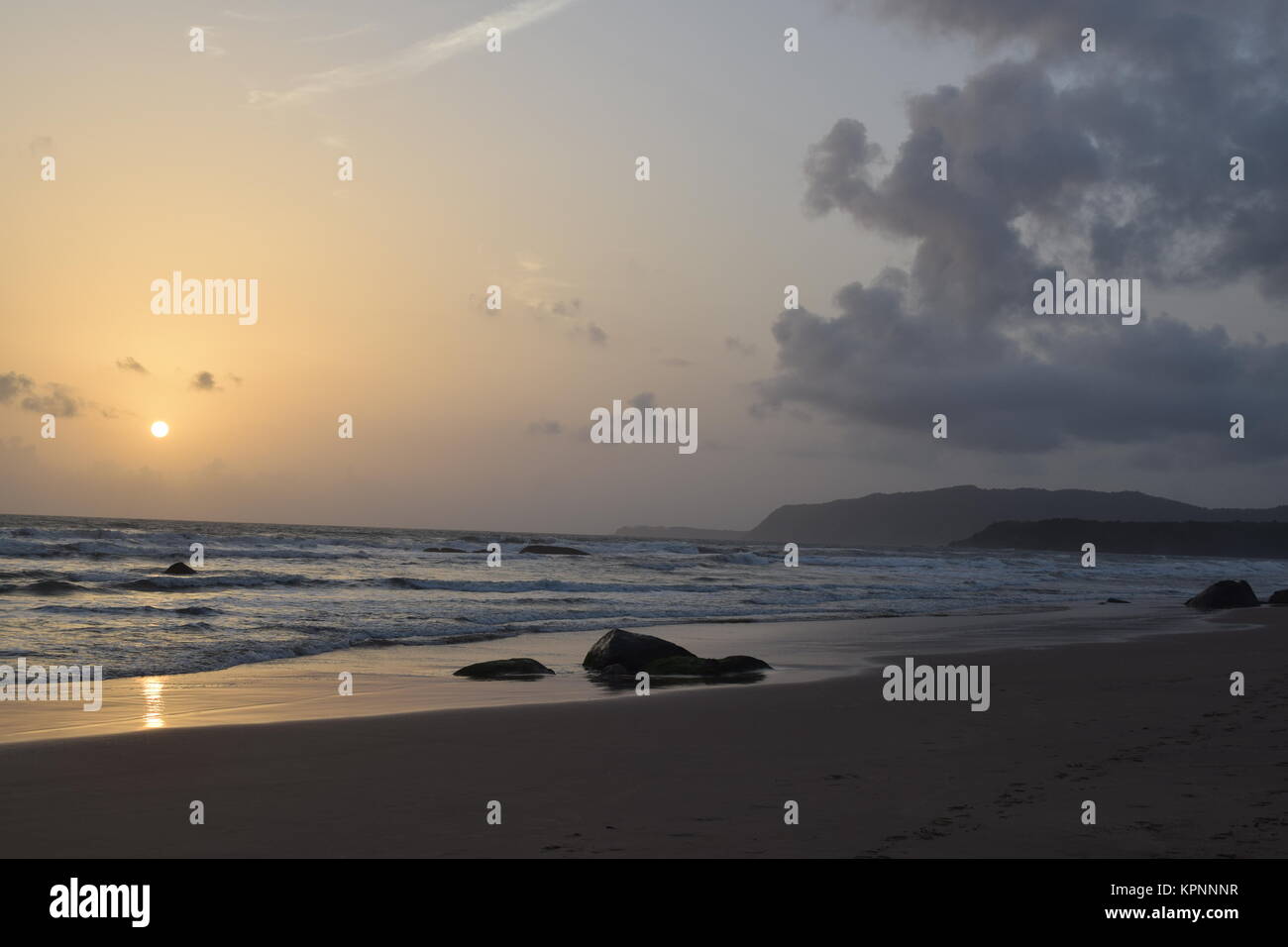 Beautiful sunset view on beach. Awesome sunset view of a sandy beach ...