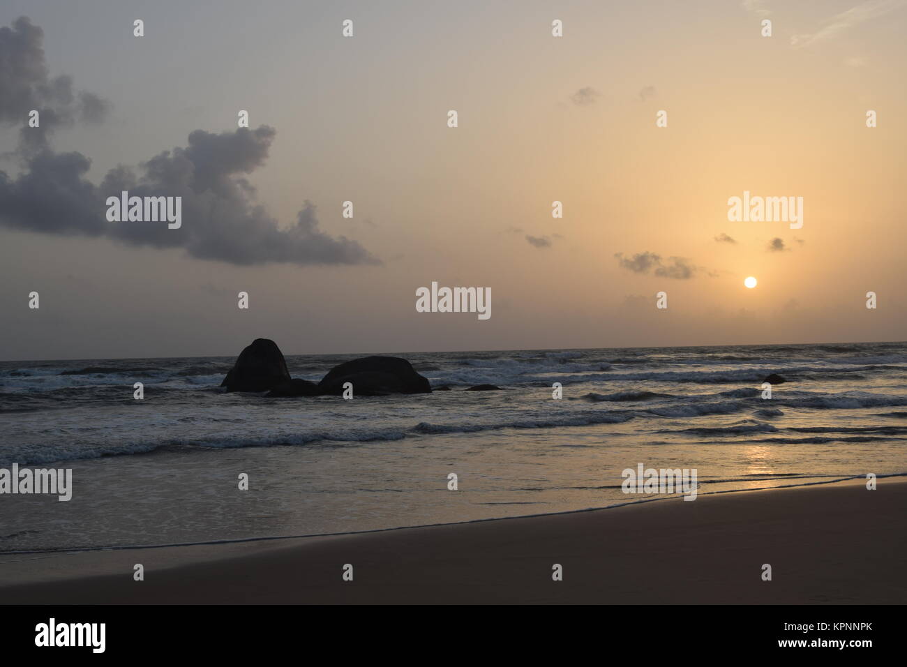Beautiful sunset view on beach. Awesome sunset view of a sandy beach ...