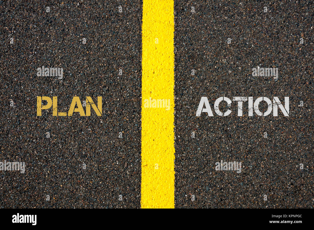 Antonym concept of PLAN versus ACTION Stock Photo - Alamy