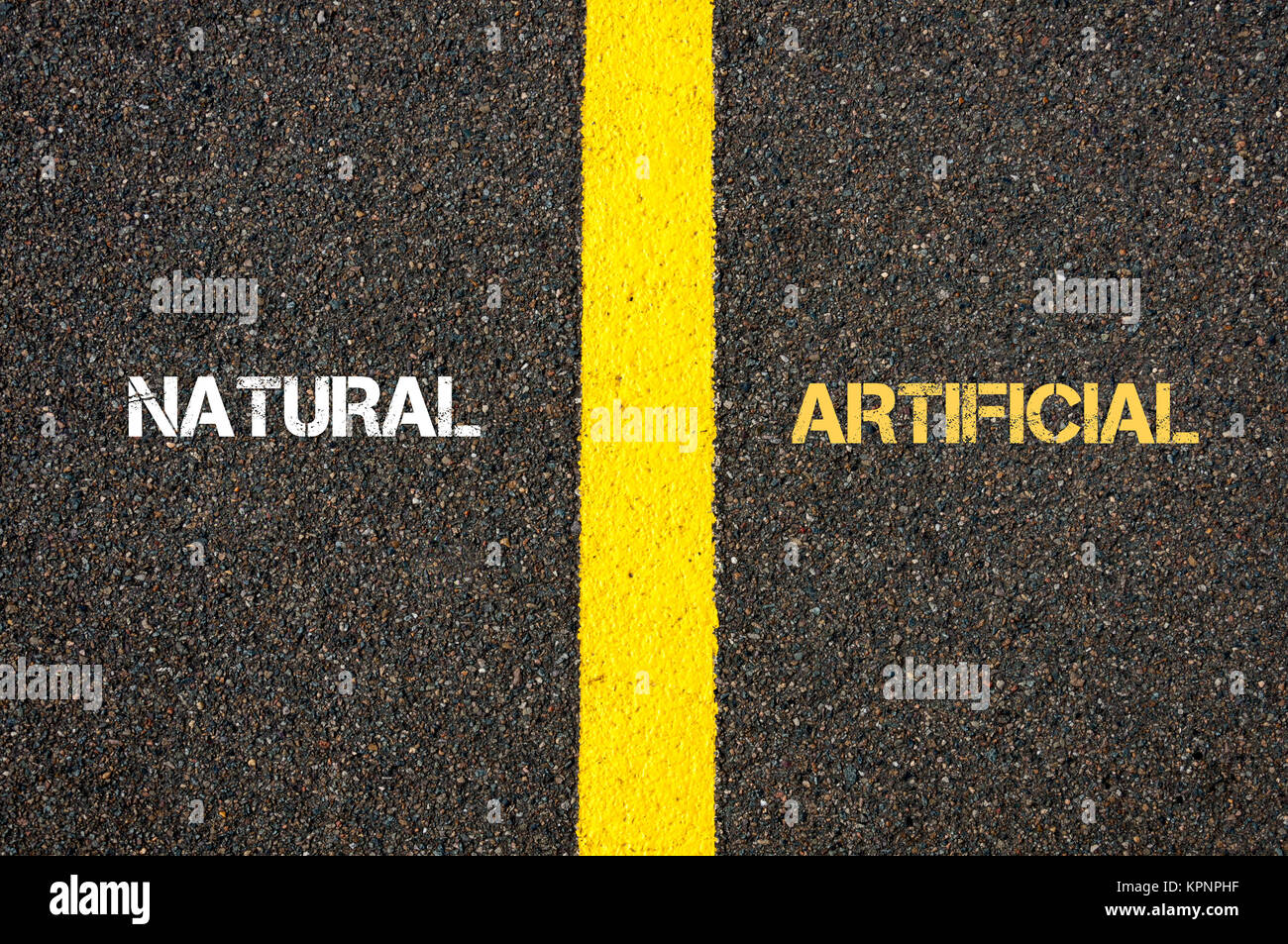 Antonym concept of NATURAL versus ARTIFICIAL Stock Photo - Alamy