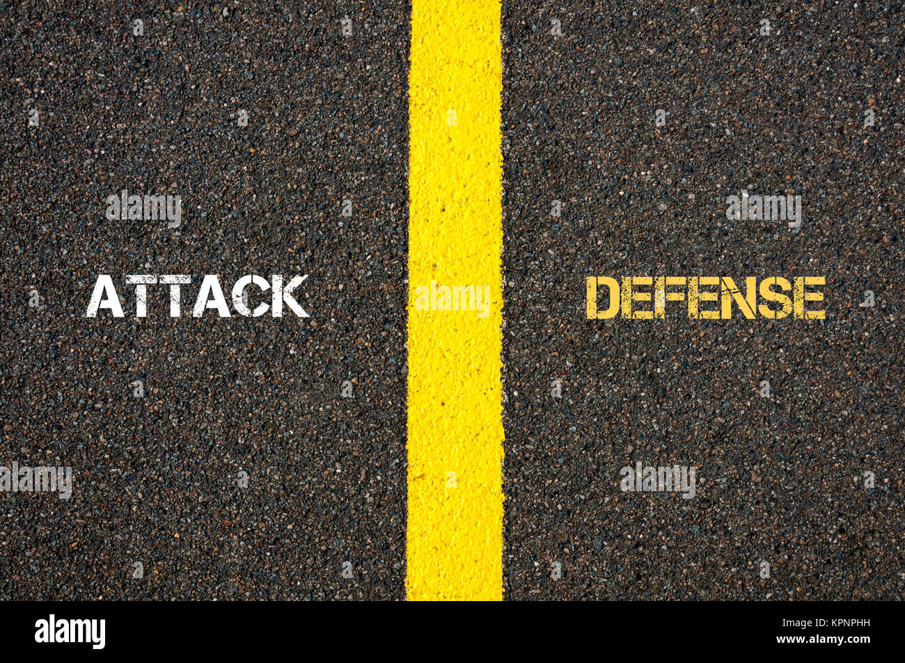 Antonym concept of ATTACK versus DEFENSE Stock Photo - Alamy
