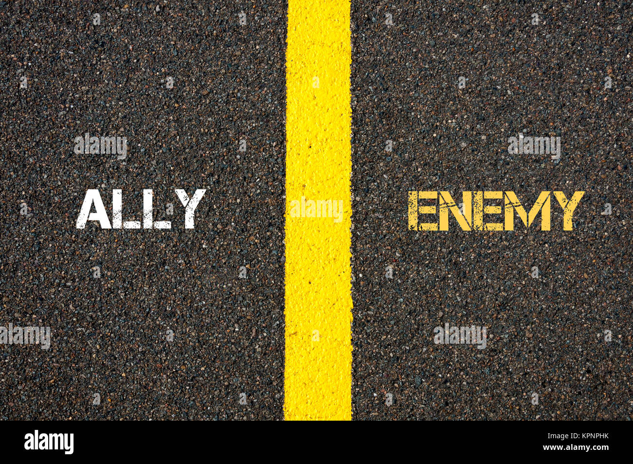 Antonym concept of ALLY versus ENEMY Stock Photo - Alamy