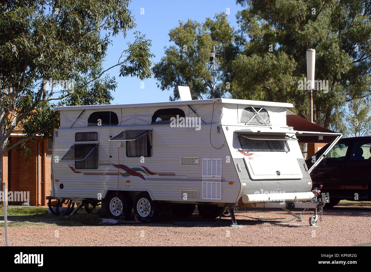 caravan with the camp-site Stock Photo - Alamy