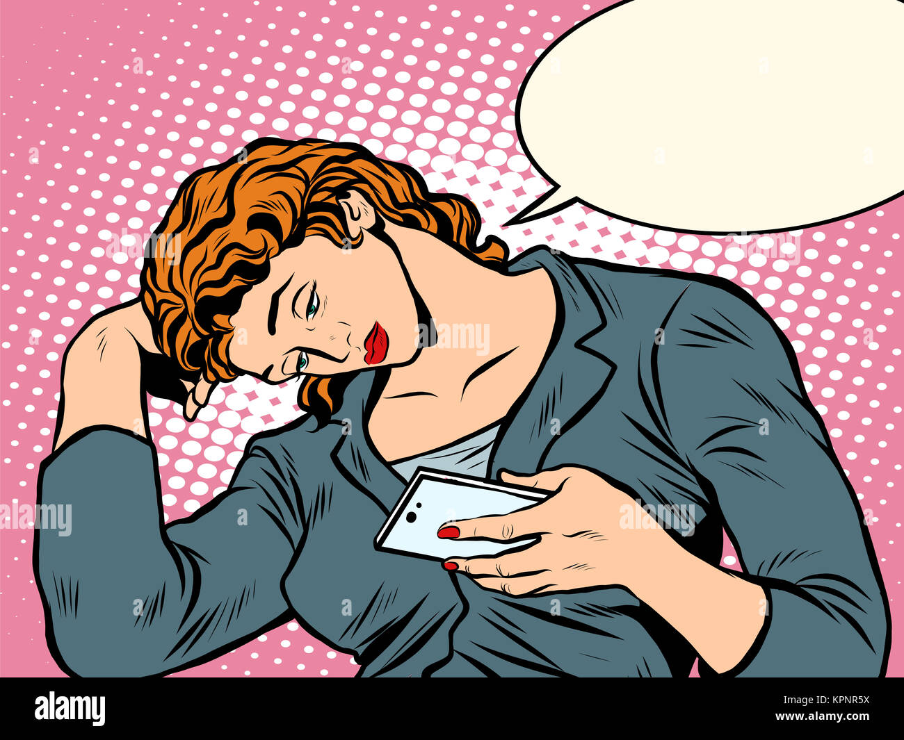 Sad girl looking smartphone Stock Photo - Alamy