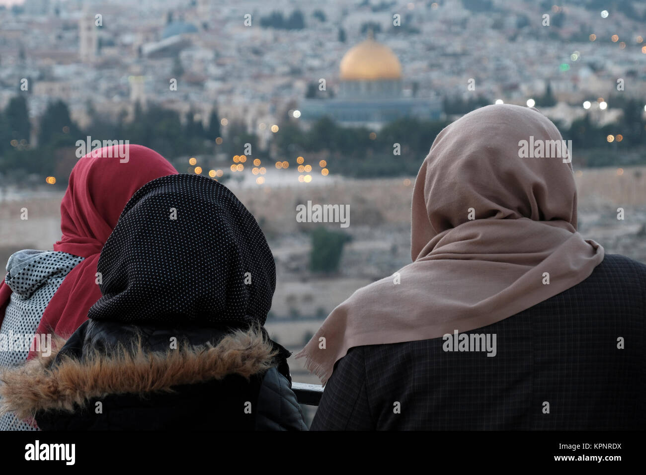 Palestinian women wearing Hijab gazing at Dome of the Rock in the ...