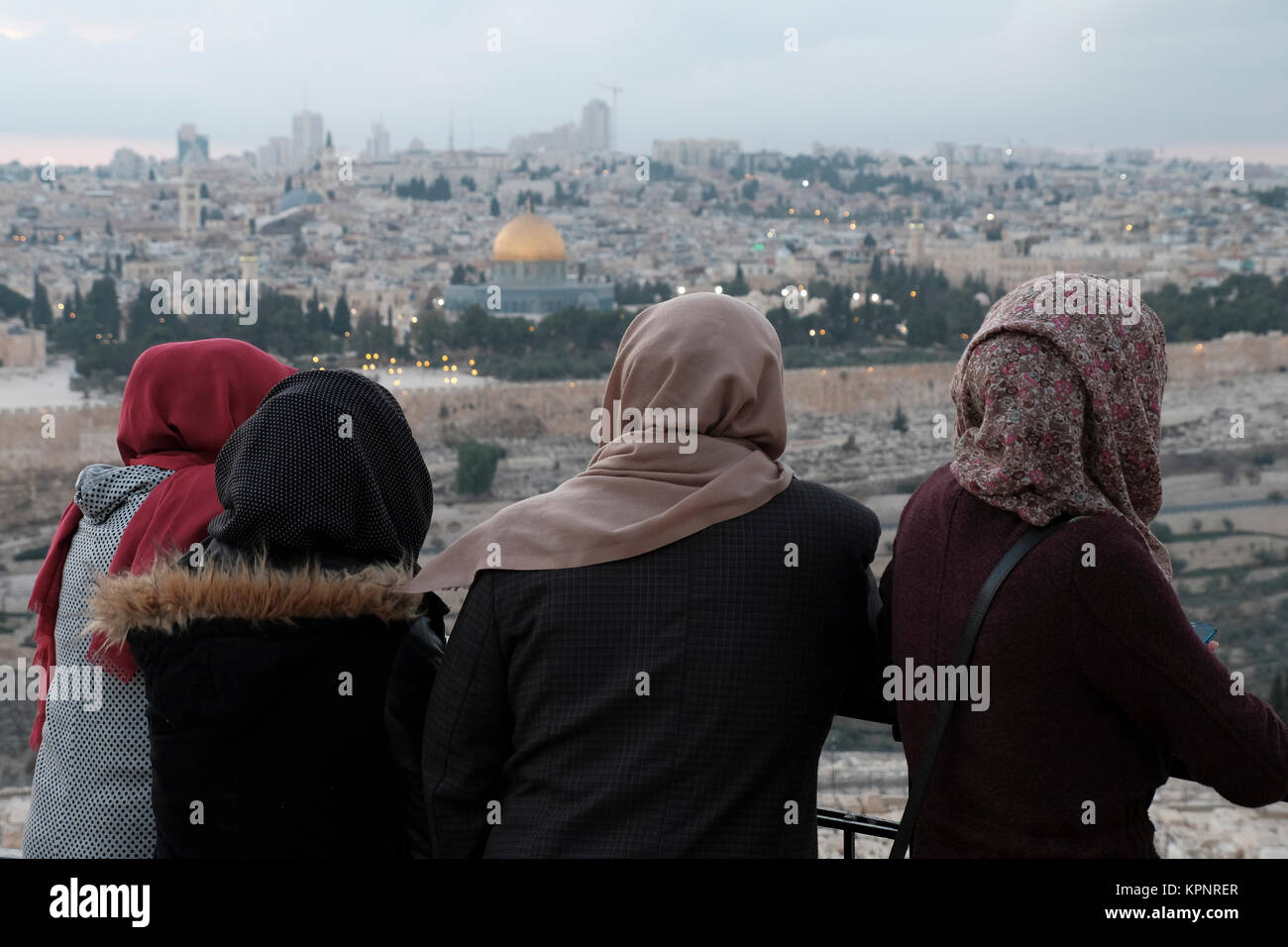 Palestinian women wearing Hijab gazing at Dome of the Rock in the ...