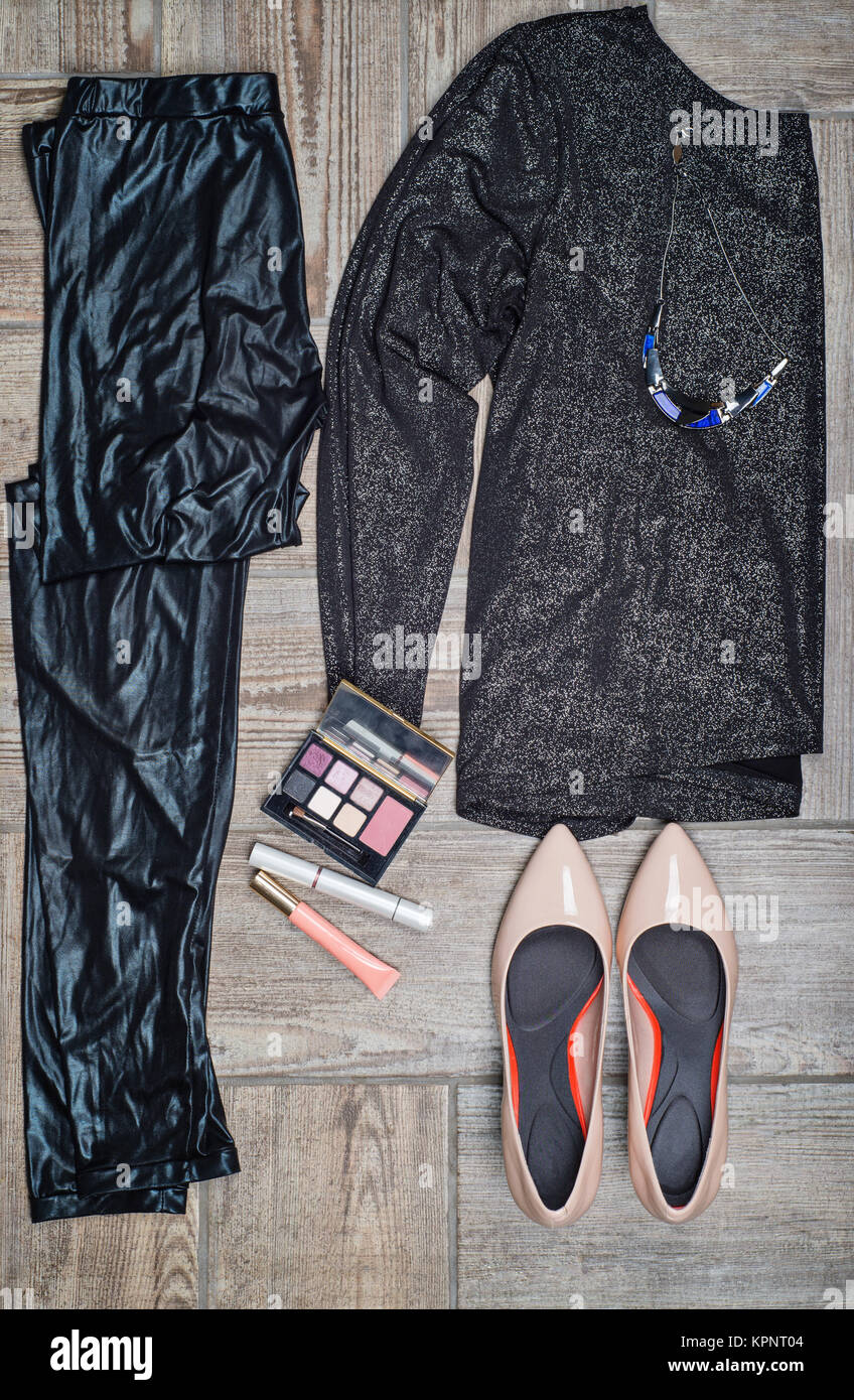Overhead view of female' s fashion with accessories Stock Photo - Alamy