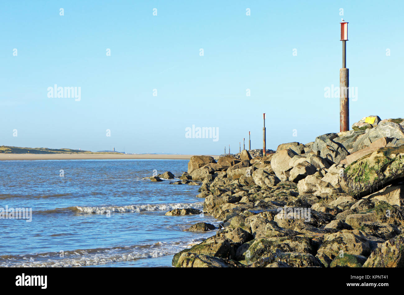 A view of the artificial reefs at low water on the Norfolk coast at Sea ...