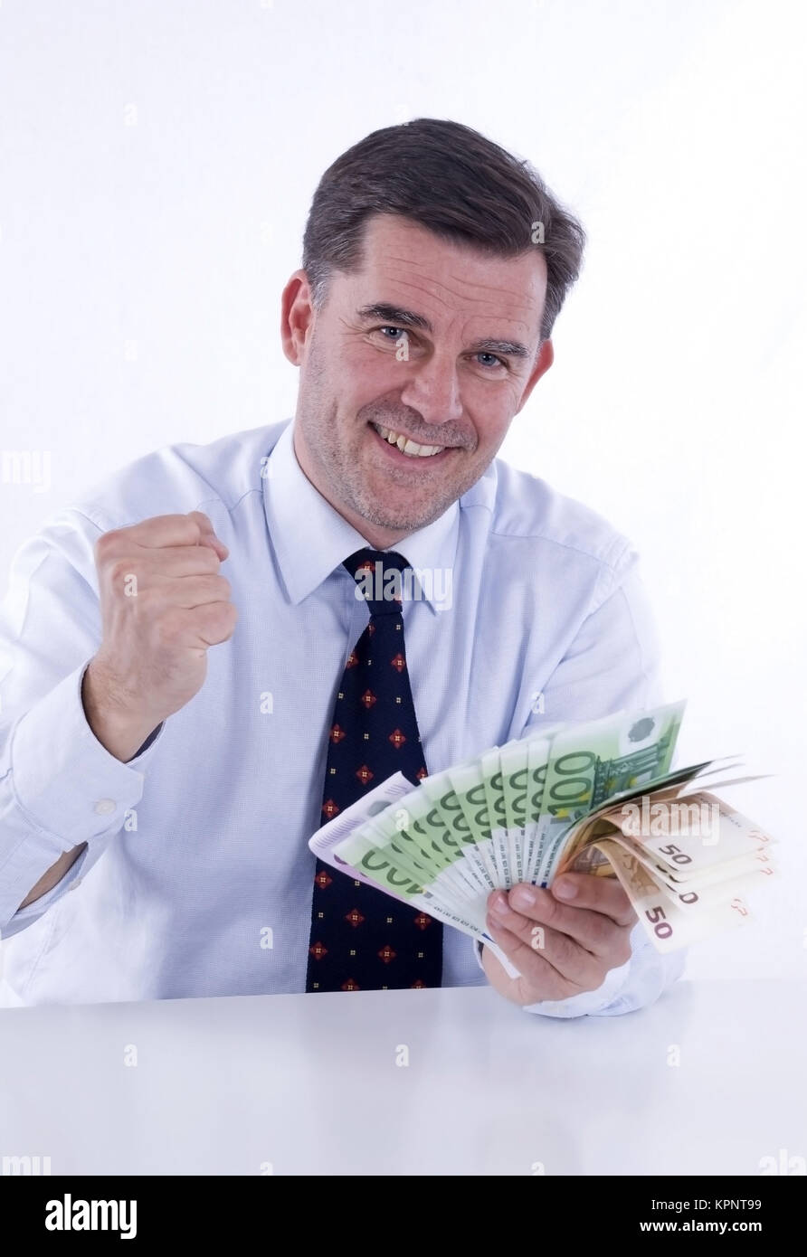 Model release , Erfolgreicher Geschaeftsmann, 50+, mit Geld in der Hand ...