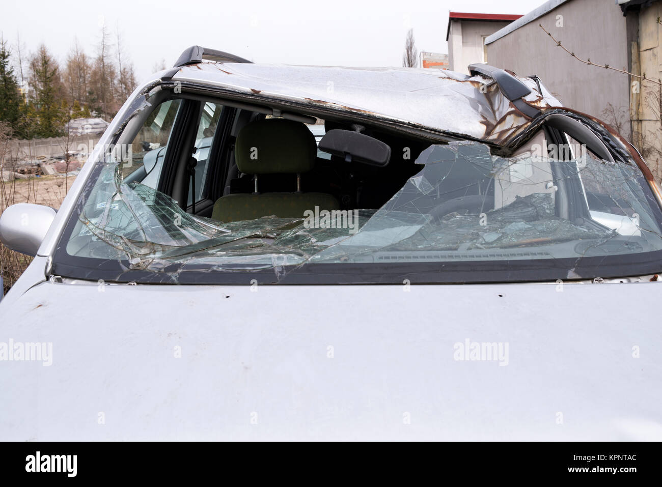 photo showing the heavily crashed car in a road accident Stock Photo ...
