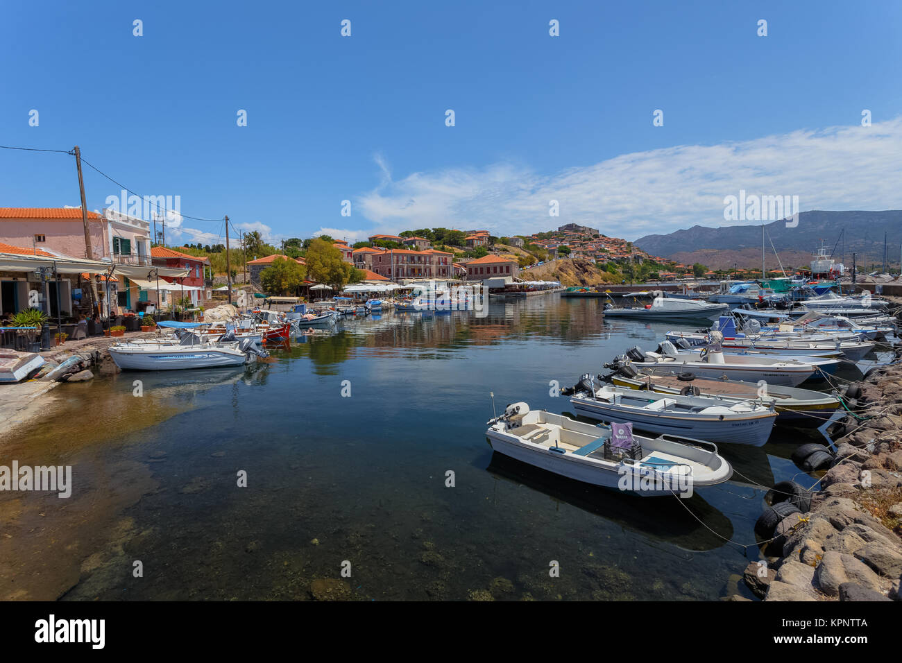 The castle of Molyvos against a clear sky on the north part of Lesvos ...