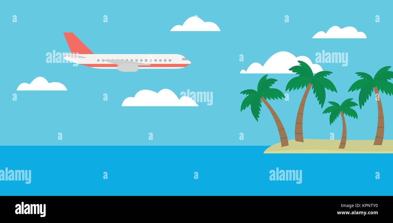 Cartoon vector illustration of a tropical island with palm trees and a ...