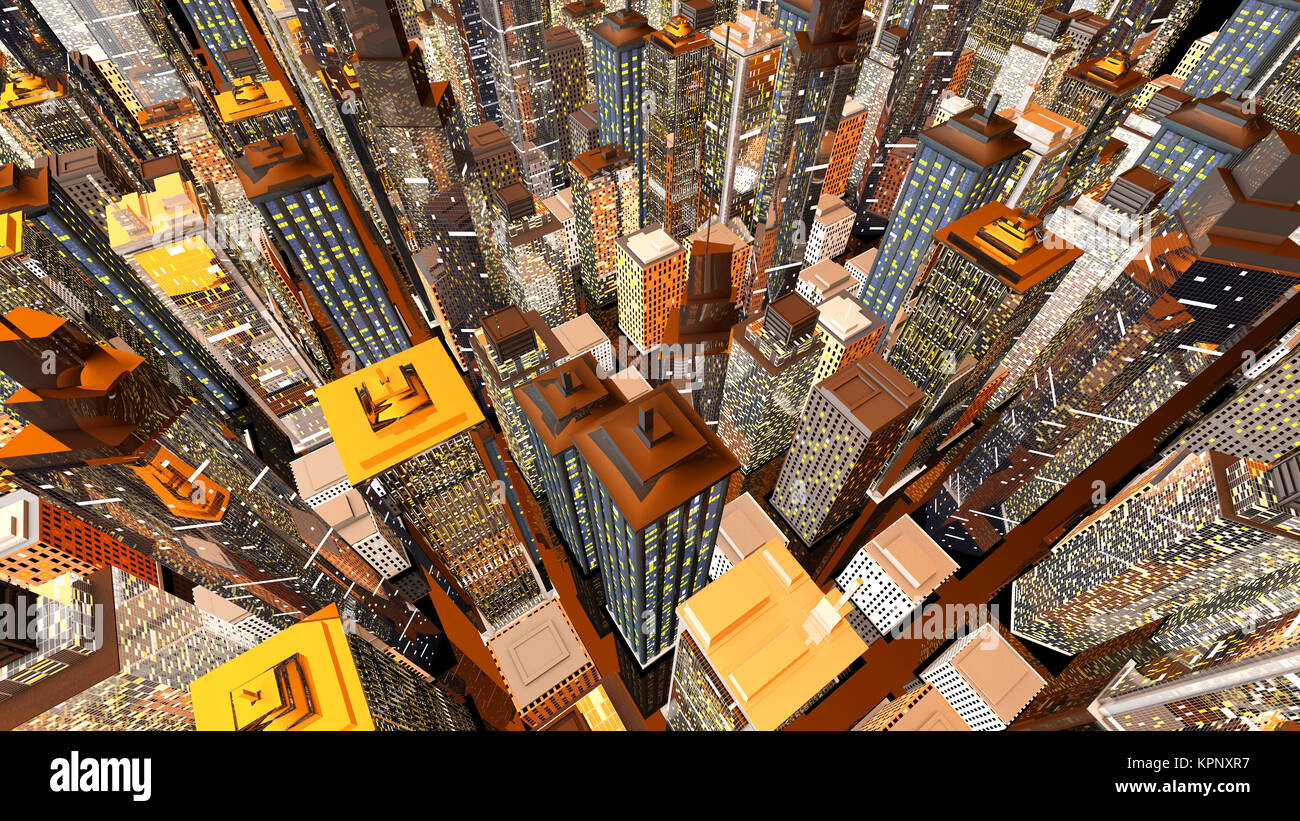 Generic urban architecture and skyscrapers forming a huge city. 3D ...