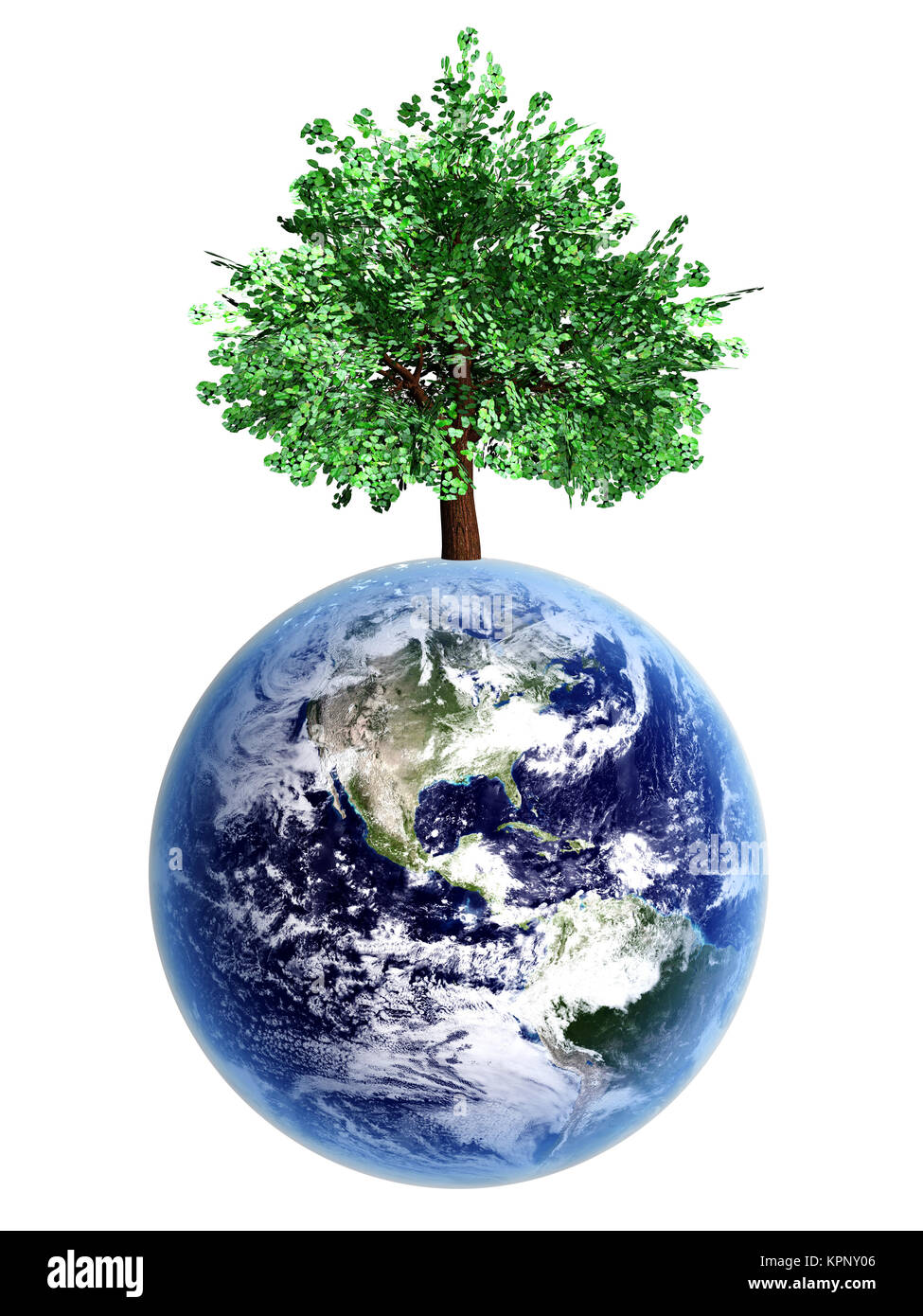 Symbol of environment and ecology. A world with trees. 3D rendered ...