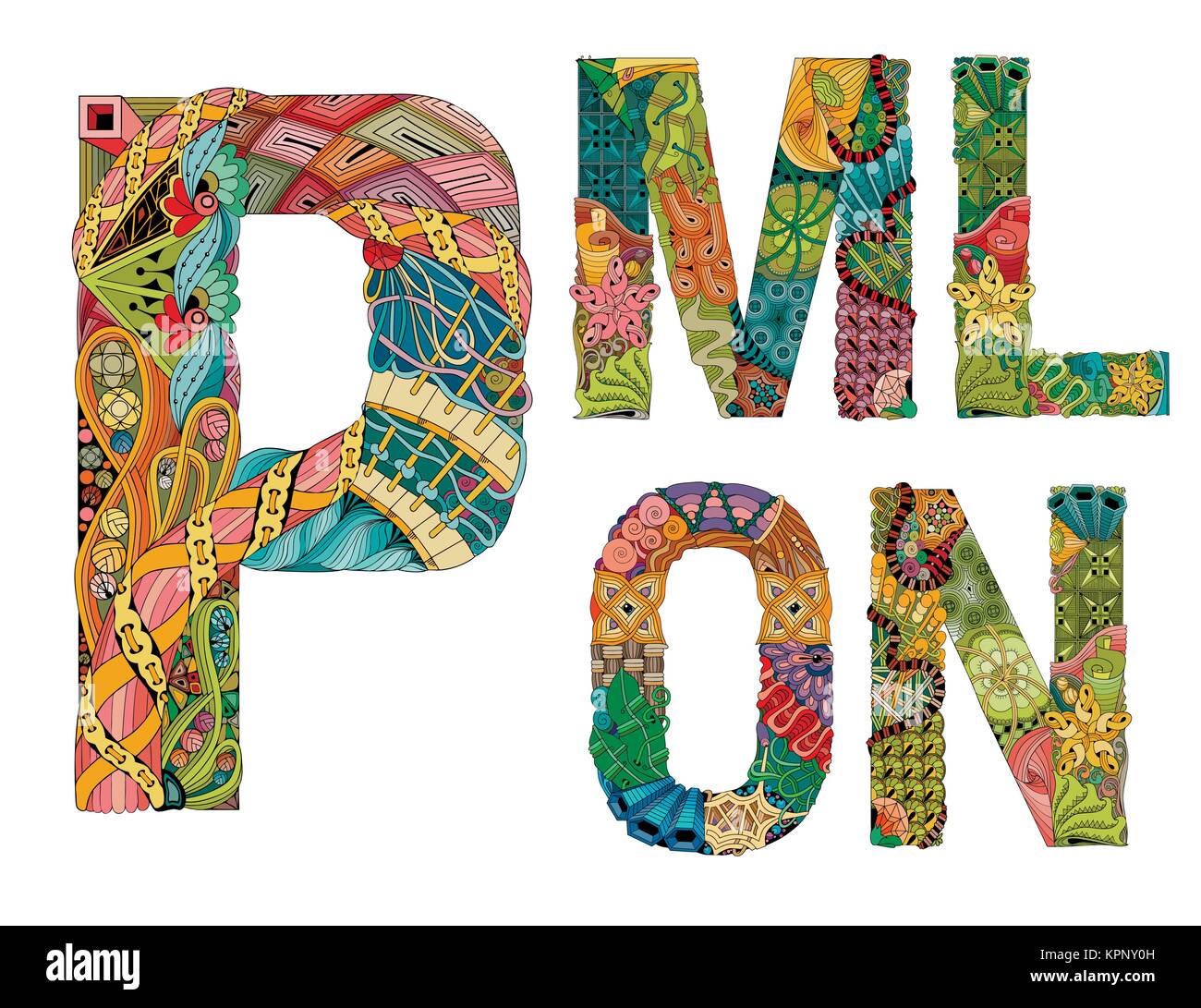 Unusual colorfull alphabet doodle style letters on a white background ...