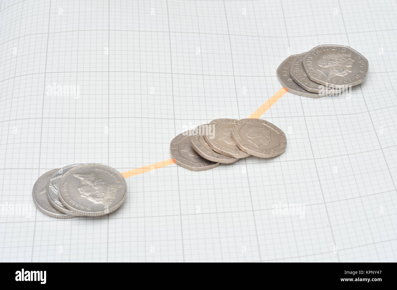 spread of coins in line Stock Photo - Alamy