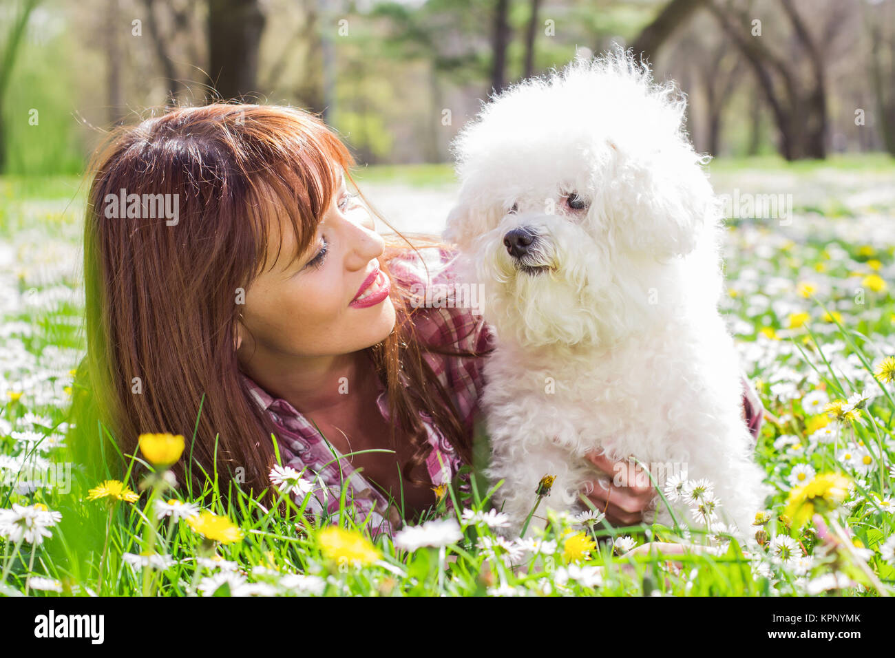 Happy Woman Enjoying Nature With Her Dog Stock Photo - Alamy