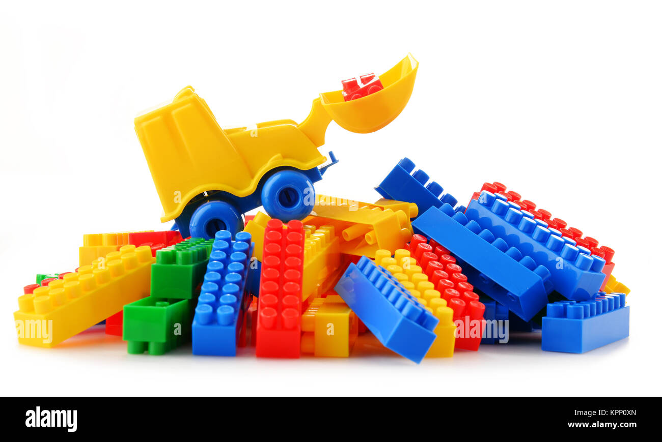 Colorful plastic children toys isolated on white background Stock Photo ...