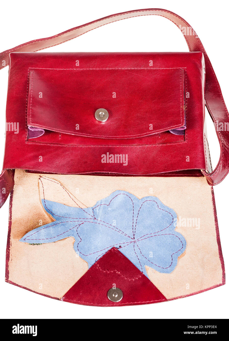 open cherry color handbag decorated by flower Stock Photo - Alamy
