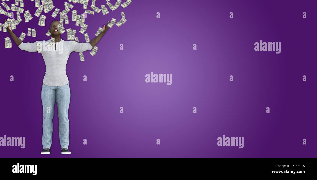 Black Man Catching Money Falling From the Sky Stock Photo - Alamy