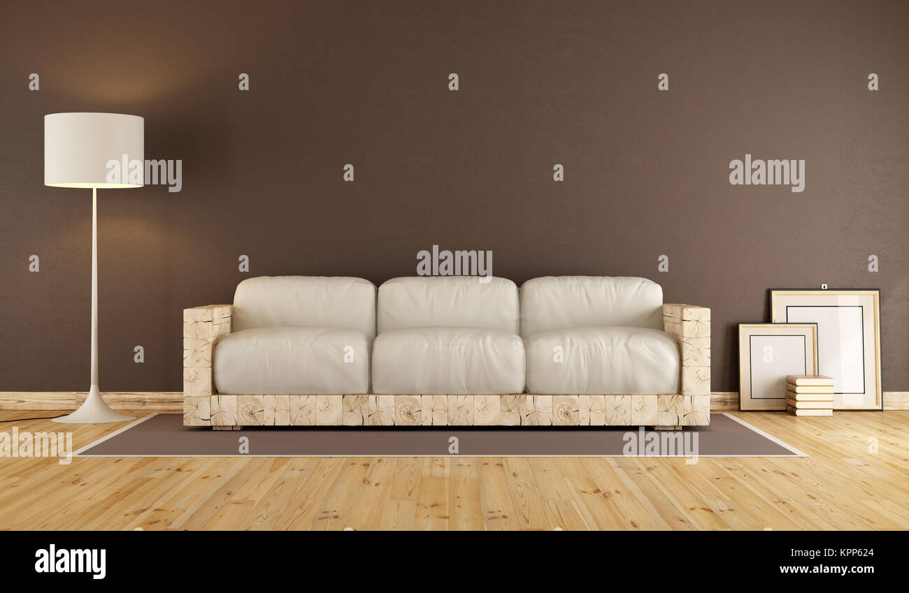 Living room with wooden sofa Stock Photo - Alamy